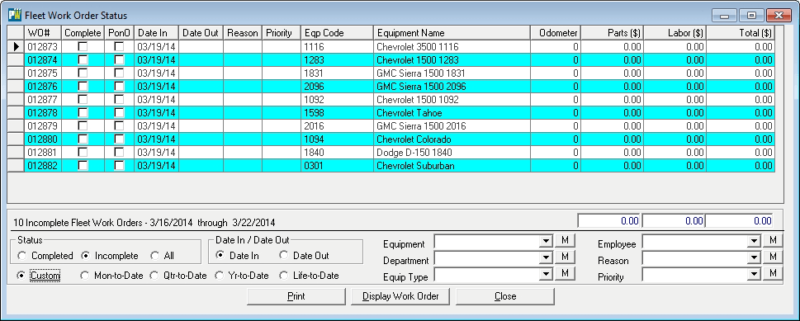 Fleet PM Schedule Work Order Creation
