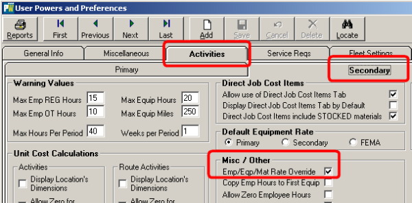 Employee/Equipment/Material Rate Override